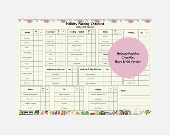 Holiday Packing List for Baby, Printed/laminated, Baby Holiday ...