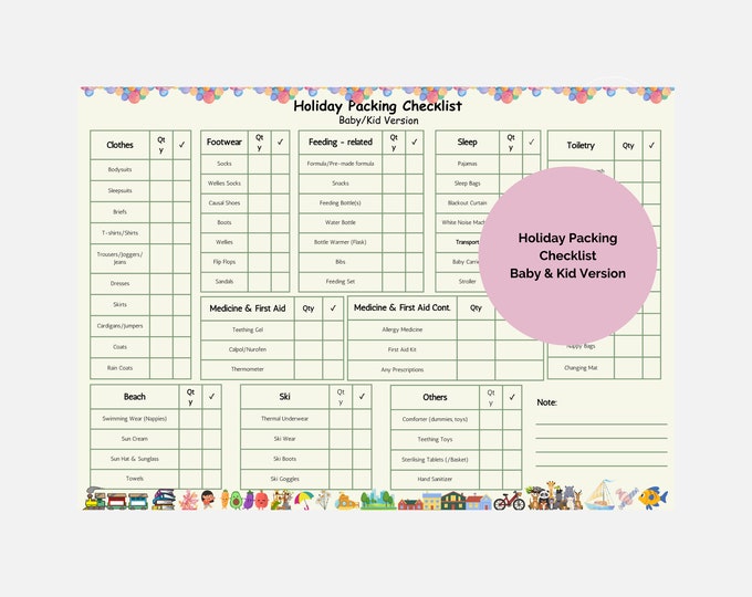 Holiday Packing List for Baby, Printed/laminated, Baby Holiday ...