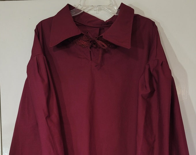 XXL Burgundy Pirate Poet Shirt With Free Standing Lace Tie. 2XL Cotton ...