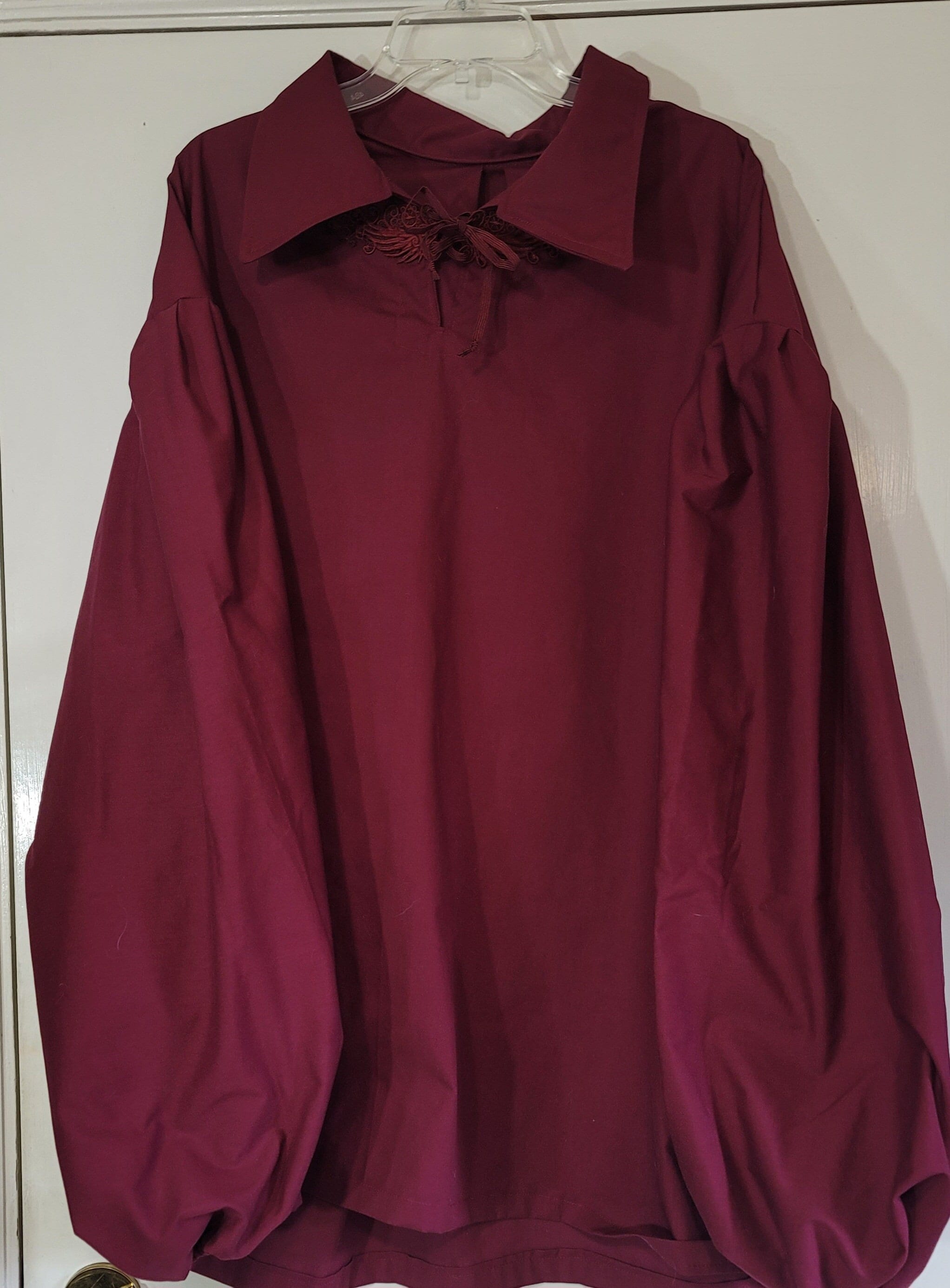 XXL Burgundy Pirate Poet Shirt With Free Standing Lace Tie. 2XL Cotton ...