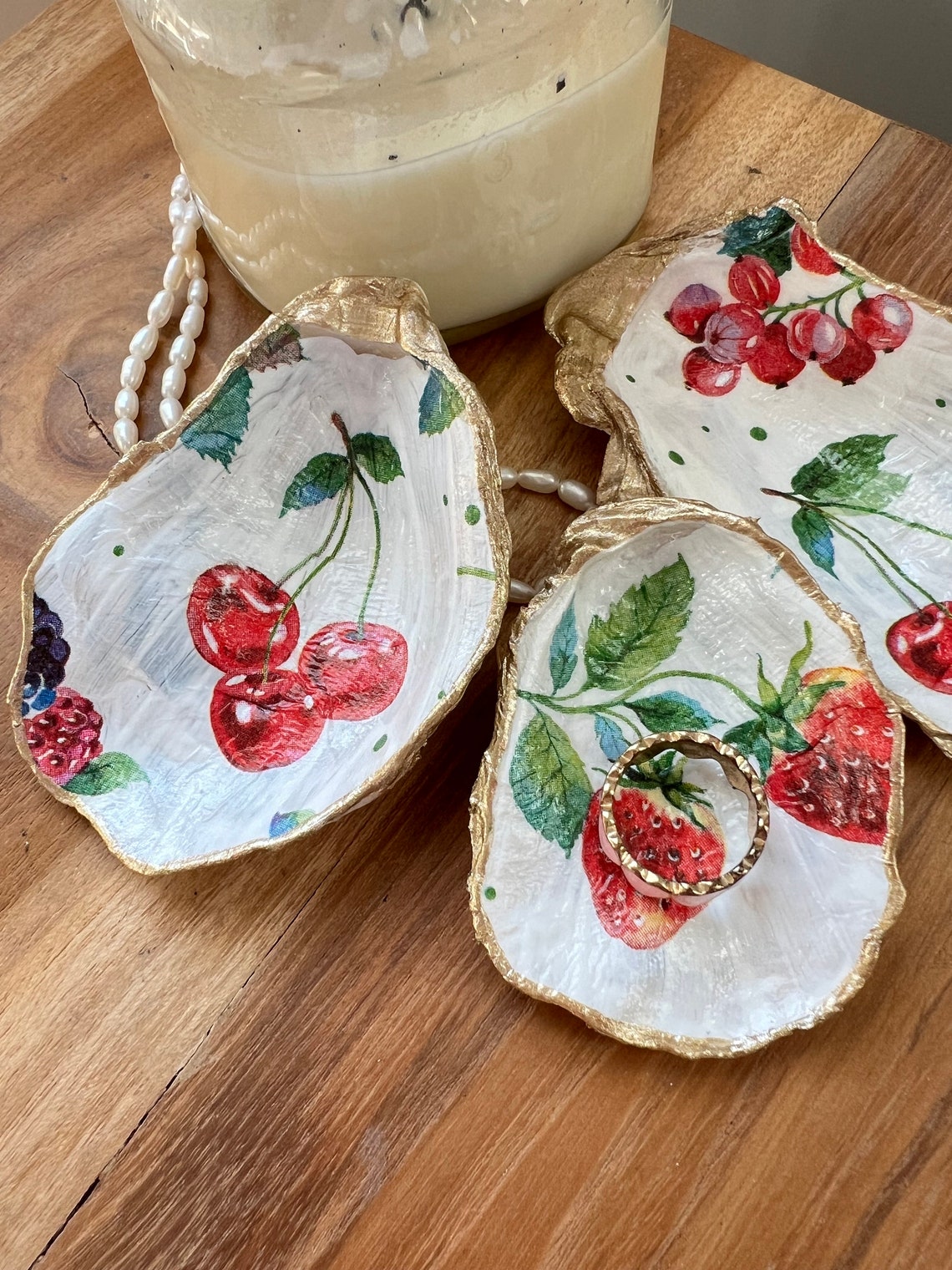 Cherries & Berries Oyster Shell | Trinket/ring Dish | Jewelry Dish ...