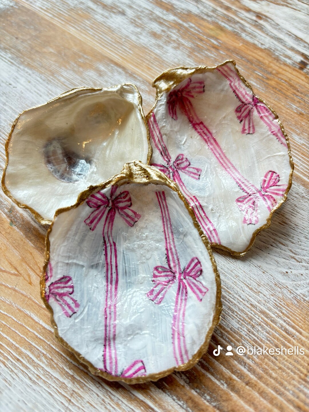 Pink Bow Oyster Shell | Trinket/ring Dish | Jewelry Dish | Shell Art ...