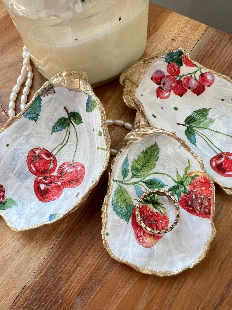 Cherries & Berries Oyster Shell | Trinket/ring Dish | Jewelry Dish ...