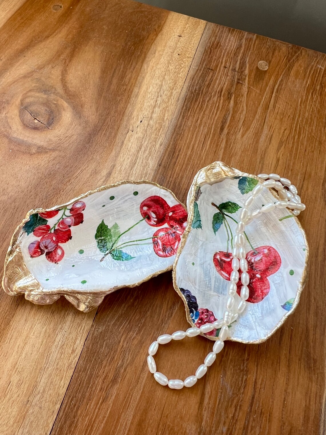 Cherries & Berries Oyster Shell | Trinket/ring Dish | Jewelry Dish ...