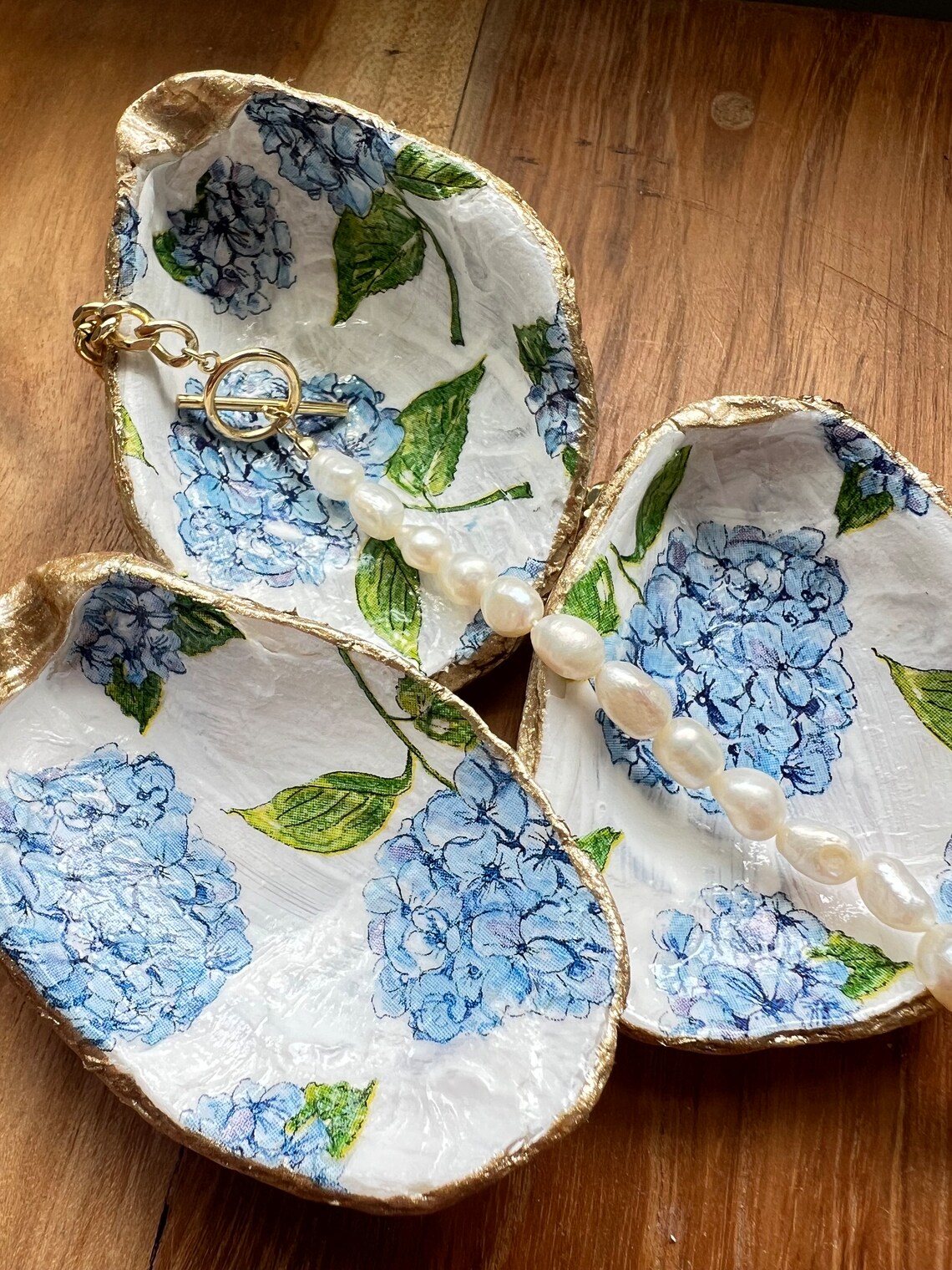 Light Blue Hydrangea Oyster Shell Trinket/ring Dish Jewelry Dish Shell Art Oyster Shell - Etsy
