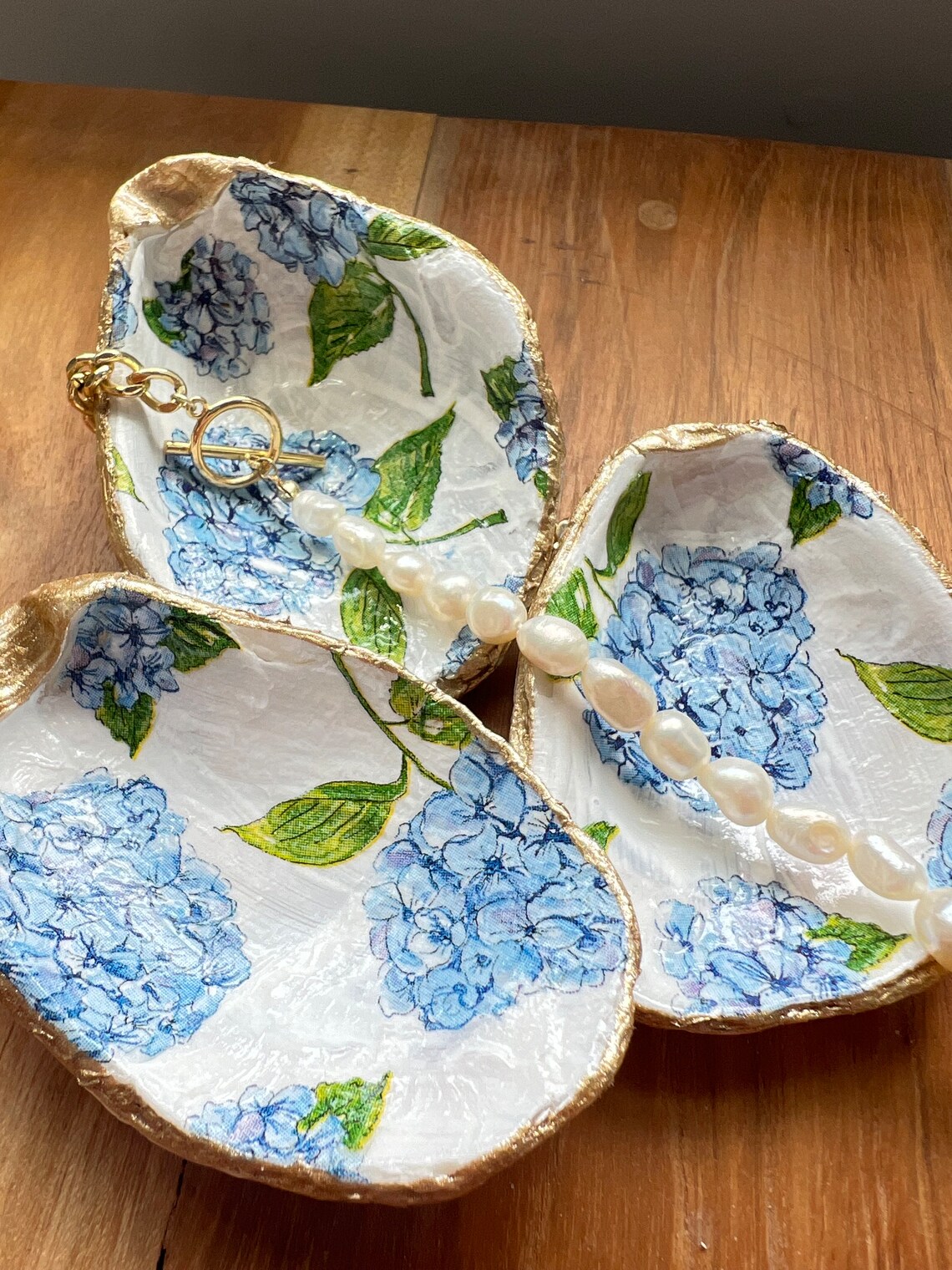 Light Blue Hydrangea Oyster Shell Trinket/ring Dish Jewelry Dish Shell Art Oyster Shell - Etsy