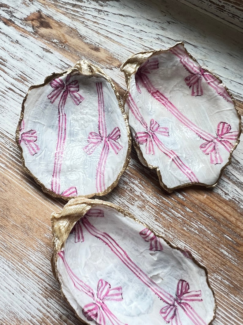 Pink Bow Oyster Shell | Trinket/ring Dish | Jewelry Dish | Shell Art ...