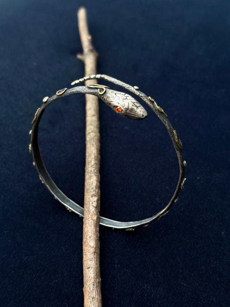 925 Sterling Silver Gem Eyed Serpent Arm Cuff, Snake Arm Band, Handmade ...