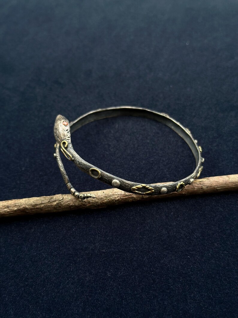 925 Sterling Silver Gem Eyed Serpent Arm Cuff, Snake Arm Band, Handmade ...