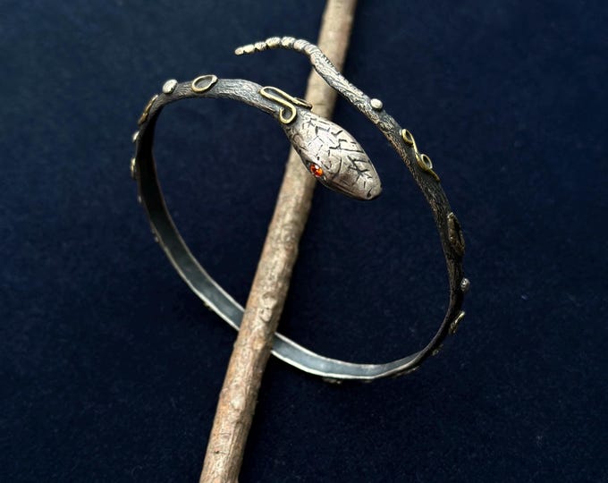 925 Sterling Silver Gem Eyed Serpent Arm Cuff, Snake Arm Band, Handmade ...