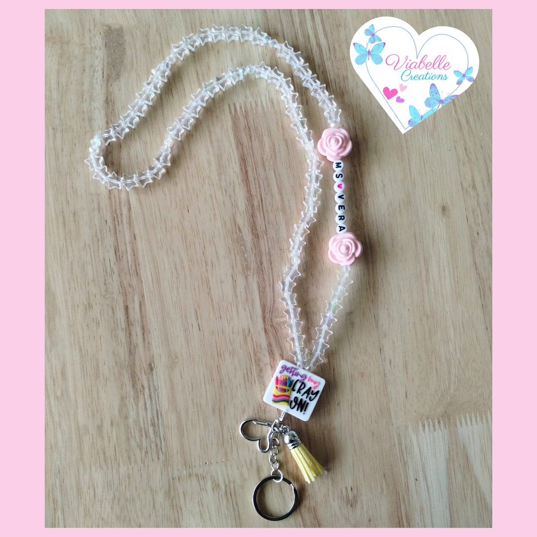 Iridescent Stars Beaded Teacher Lanyard, Personalized Lanyard ...
