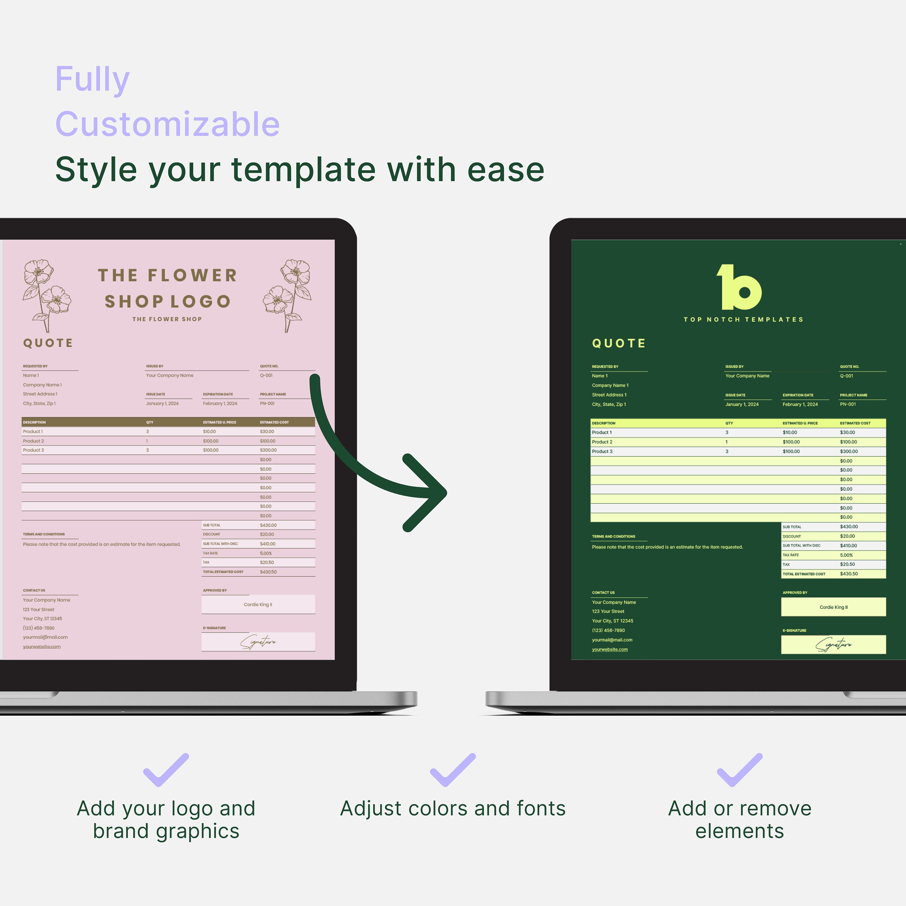 Flower Shop Price Quote Template, Florist Quotation Template ...