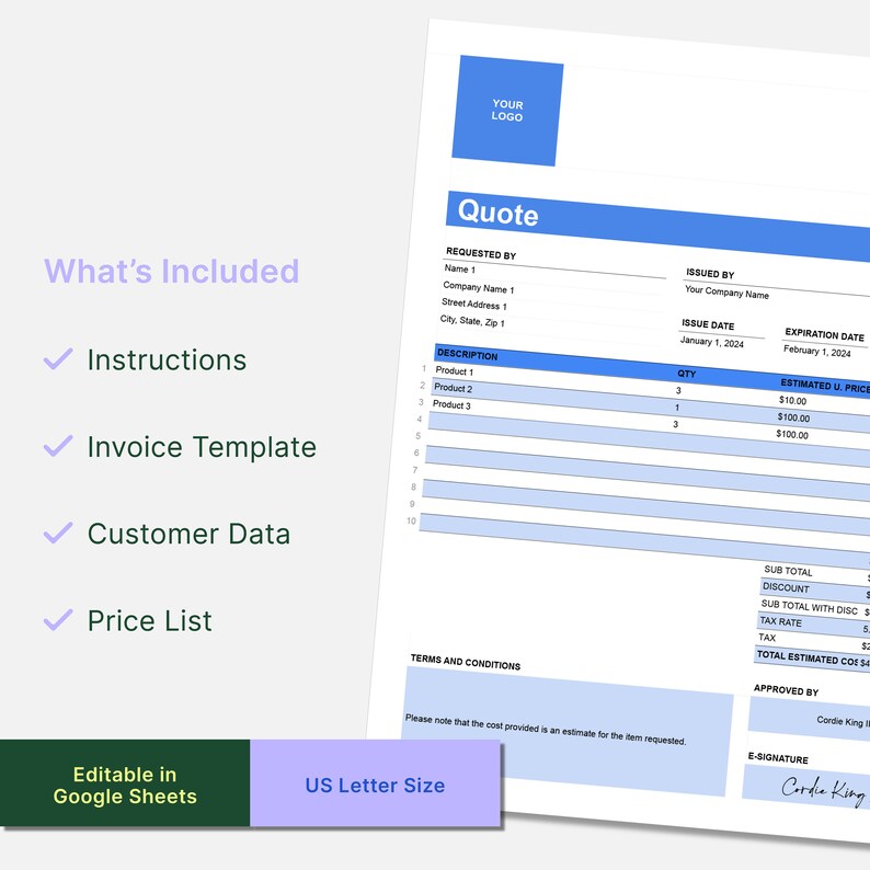 Price Quote Template, Quotation Template - Customizable With Google ...