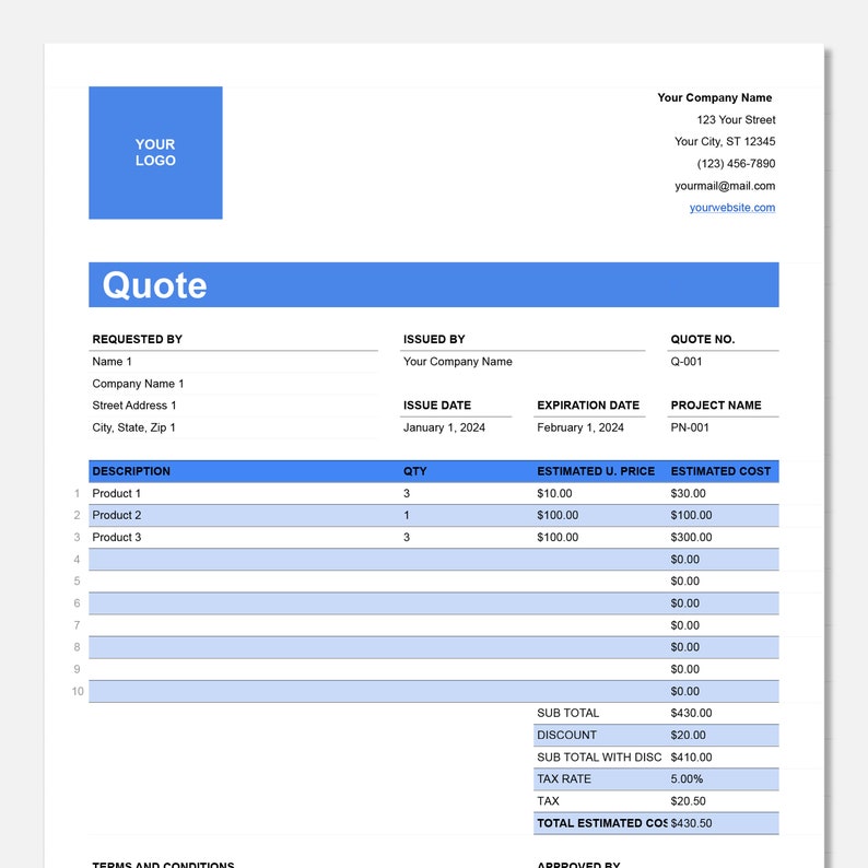 Price Quote Template, Quotation Template - Customizable With Google ...