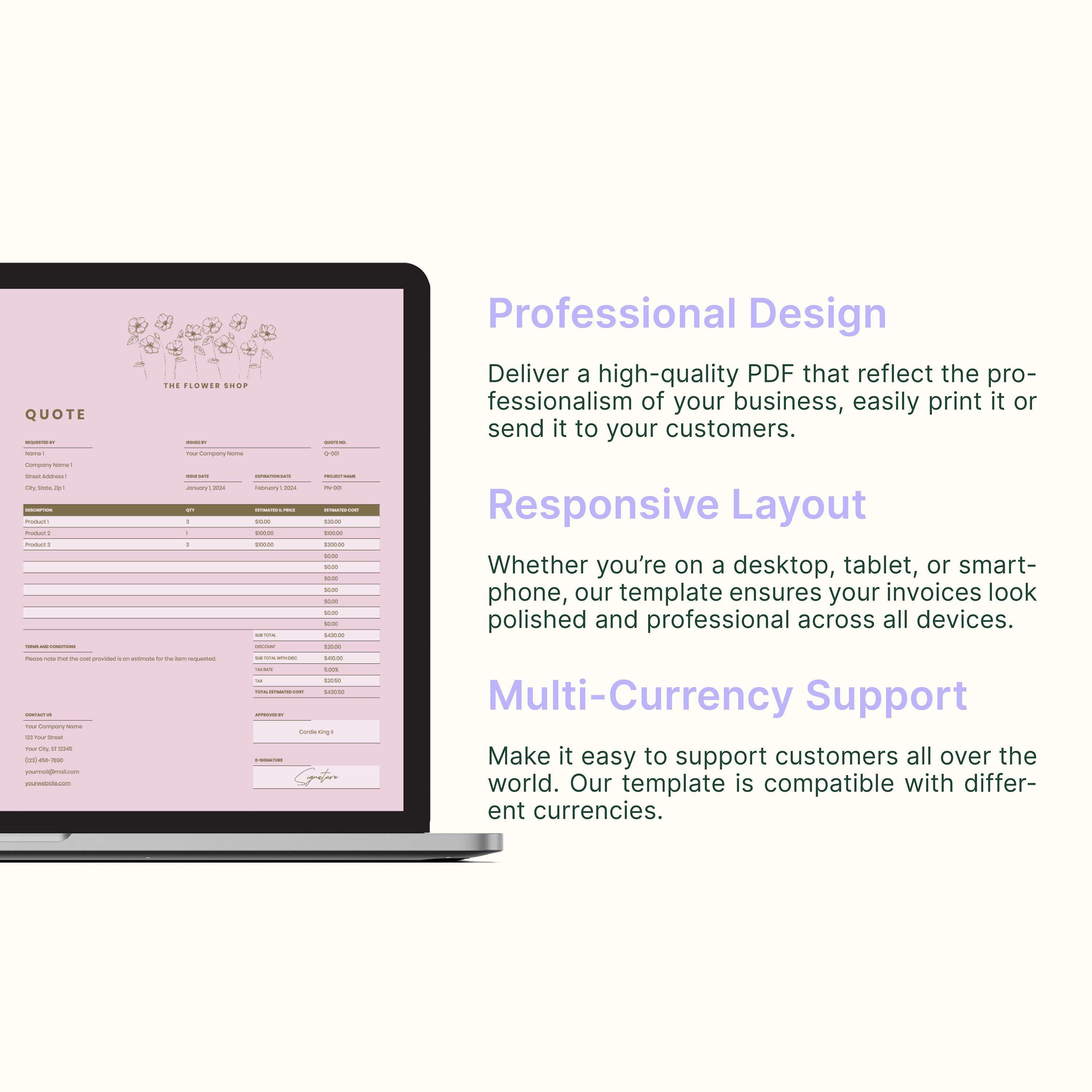 Customizable Flower Shop Price Quote Template With Customer Tracker and ...