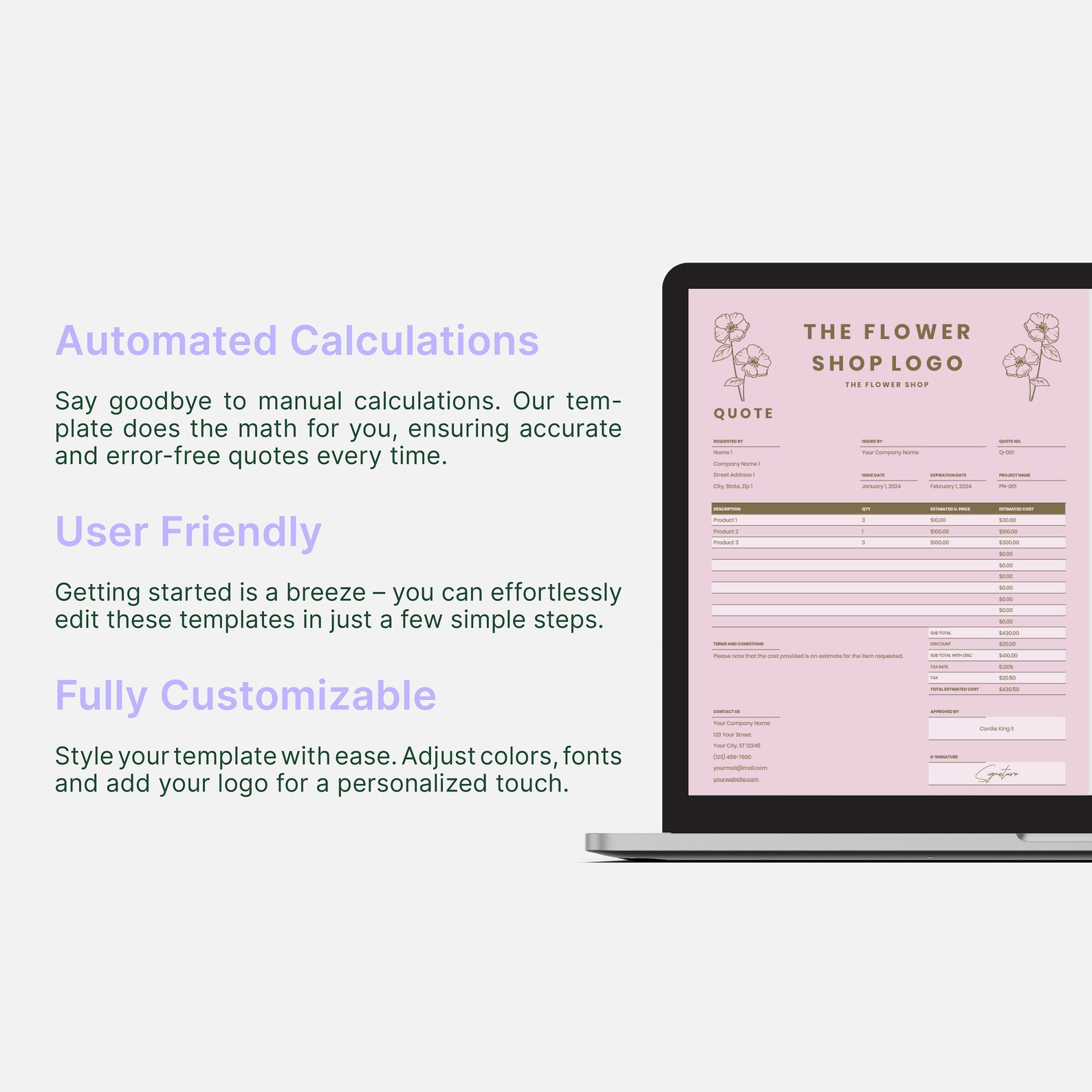 Flower Shop Price Quote Template, Florist Quotation Template ...