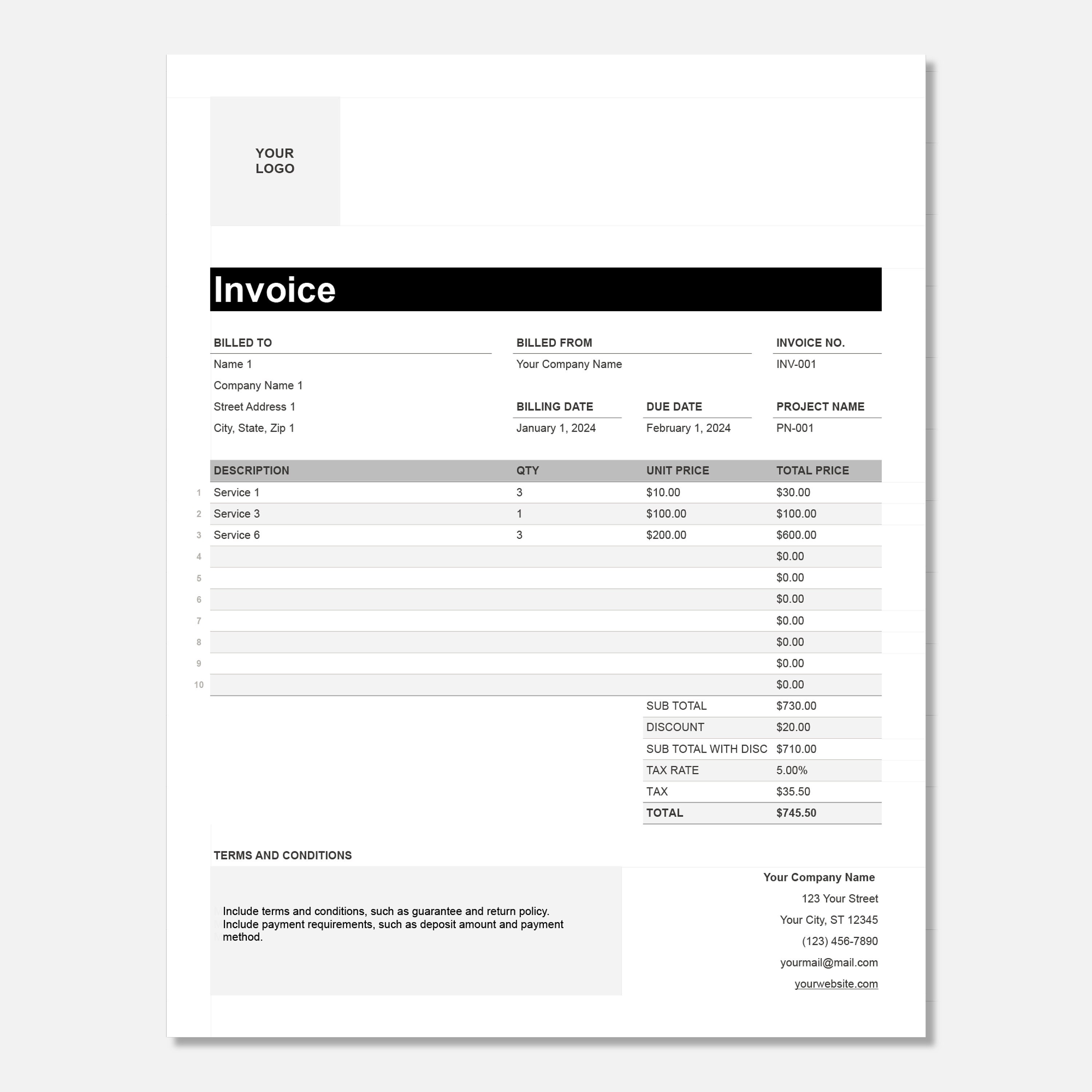 Invoice Template - Customizable With Google Sheets - Etsy