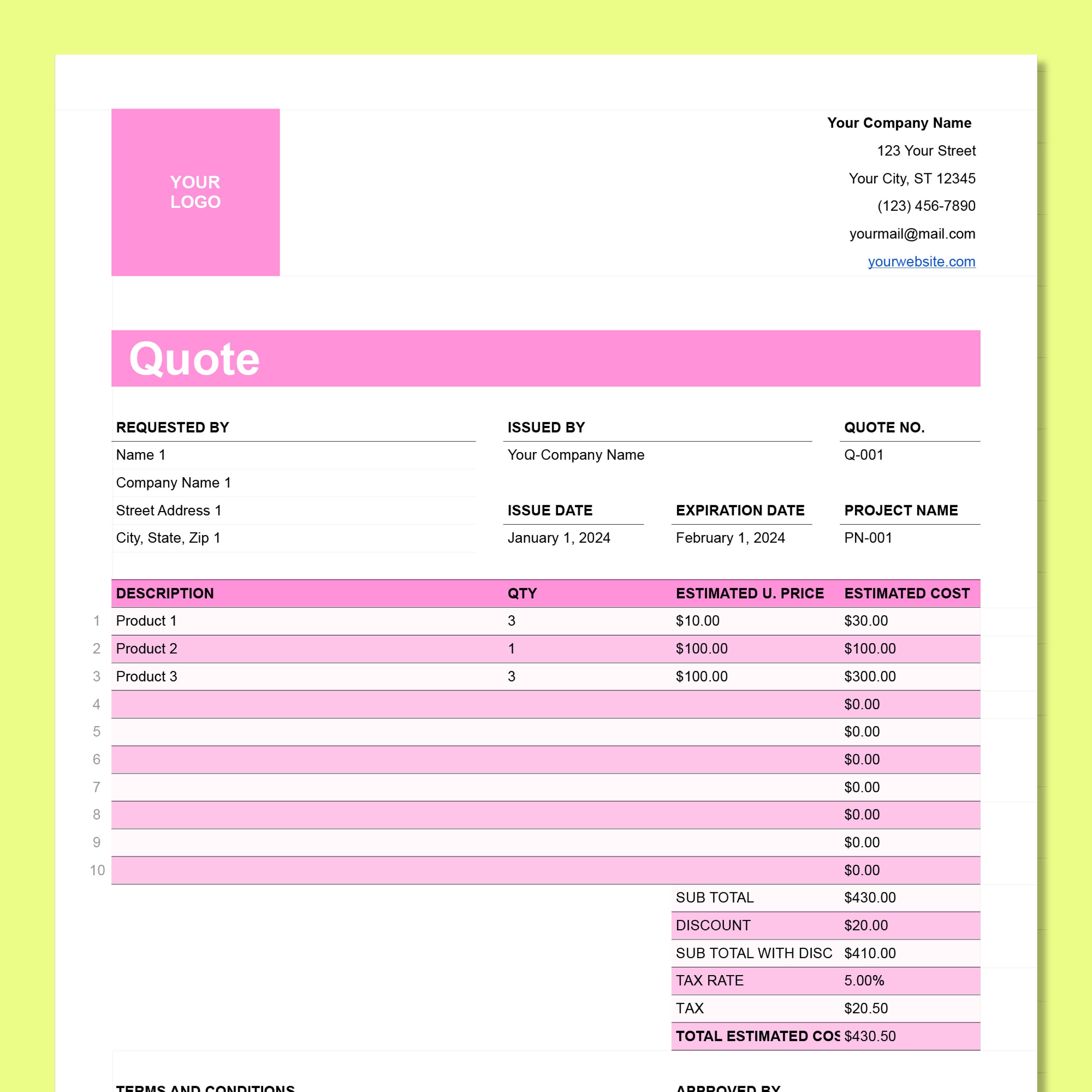 Estimate Template Quotation Form Automatic Quote Google Sheets Template ...