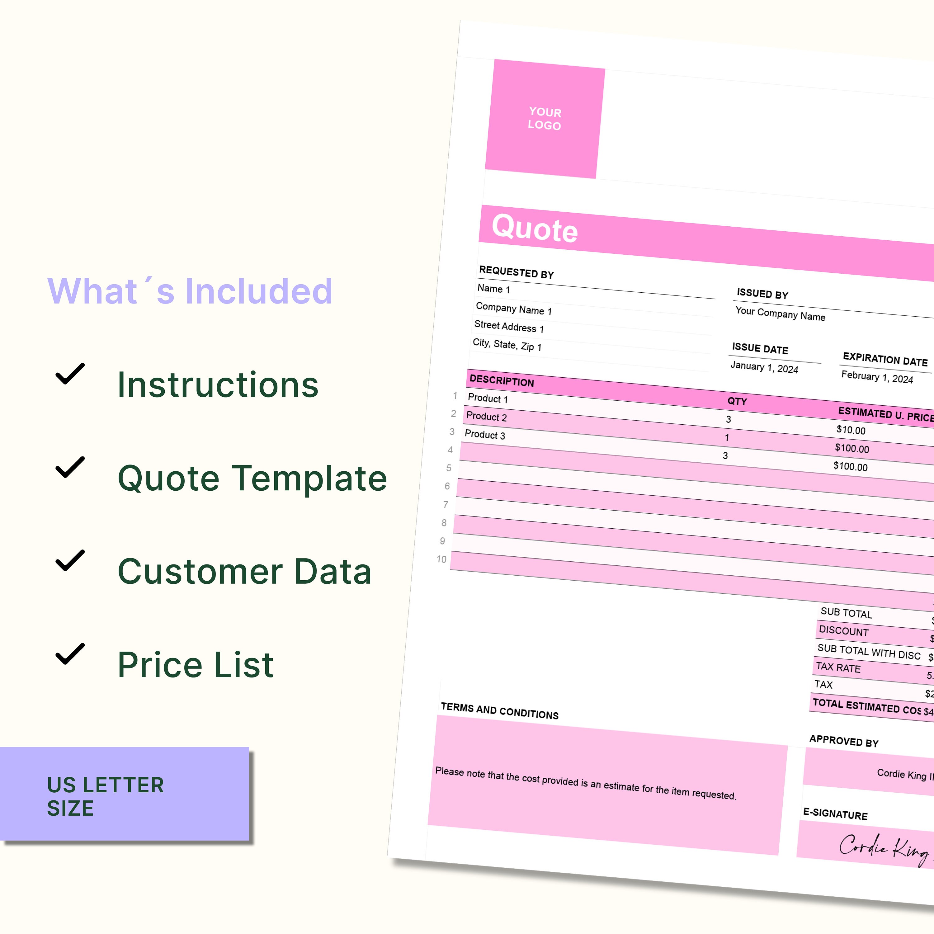Estimate Template Quotation Form Automatic Quote Google Sheets Template ...