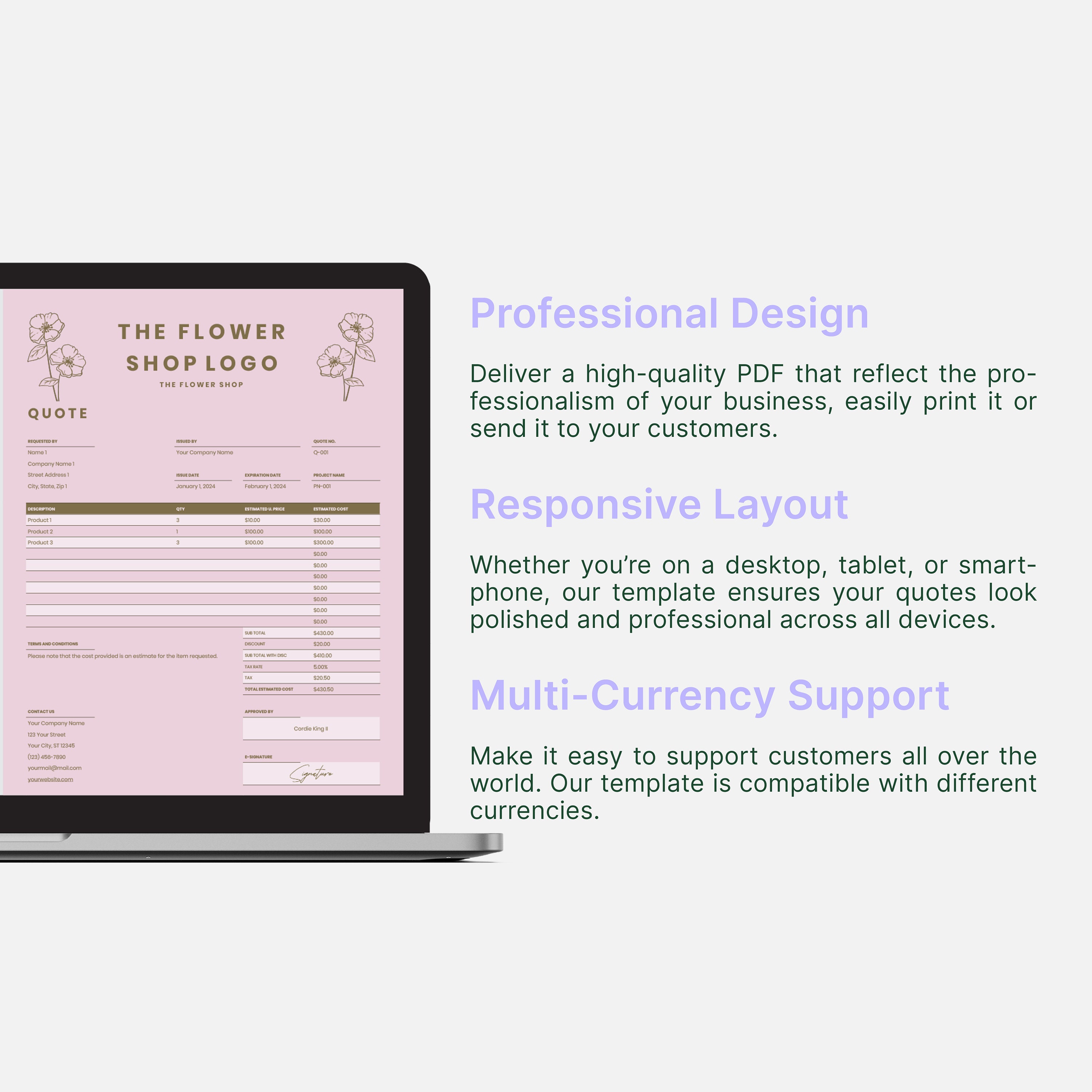Flower Shop Price Quote Template, Florist Quotation Template ...