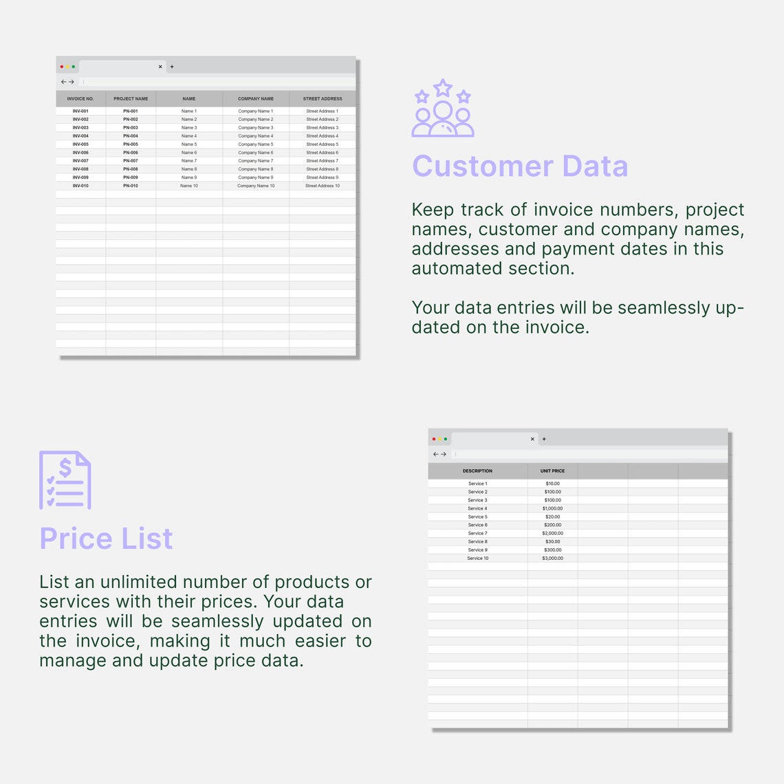 Invoice Template Customizable With Google Sheets - Etsy