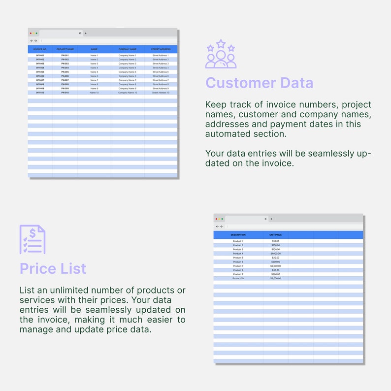 Invoice Template - Customizable With Google Sheets - Etsy