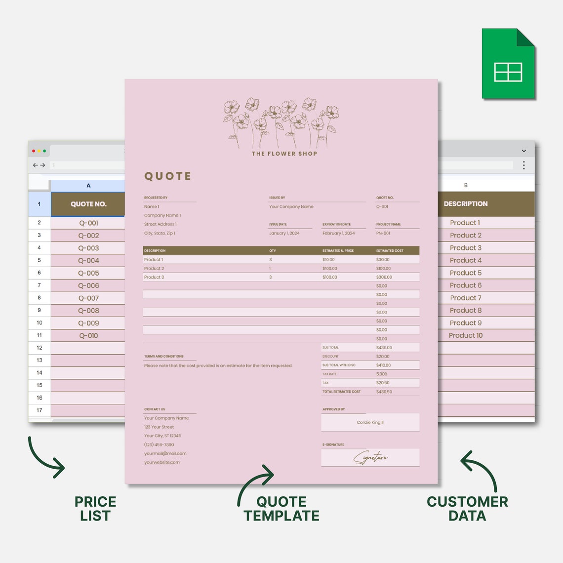 Flower Shop Price Quote Template, Florist Quotation Template ...