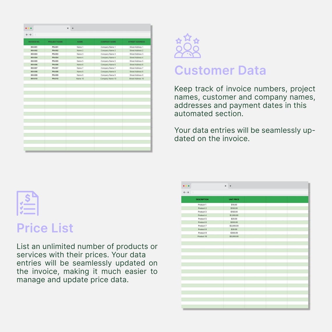 Invoice Template - Customizable With Google Sheets - Etsy