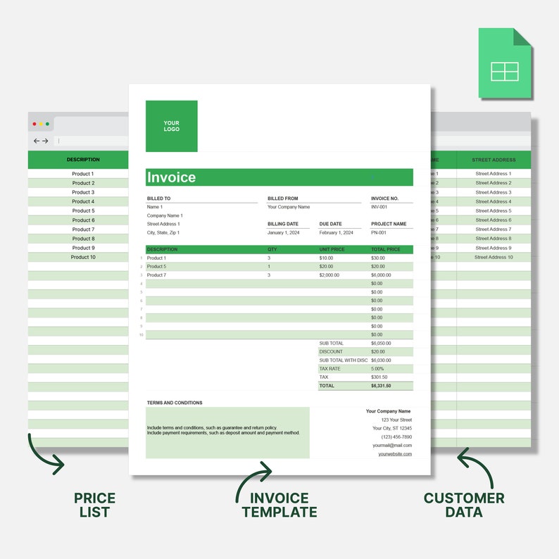 Invoice Template - Customizable With Google Sheets - Etsy
