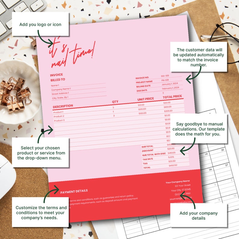Nail Salon Invoice Template - Customizable With Google Sheets - Etsy