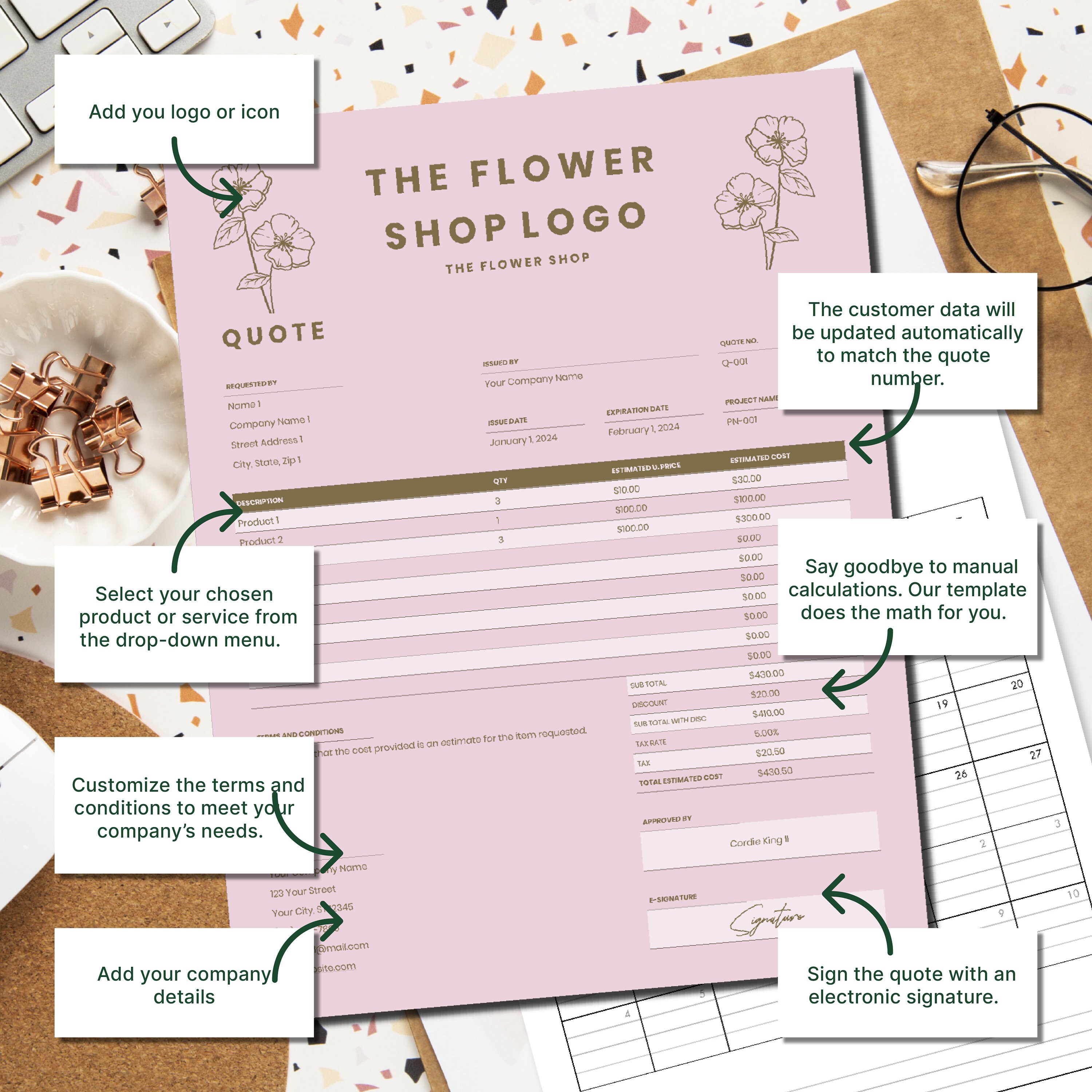 Flower Shop Price Quote Template, Florist Quotation Template ...