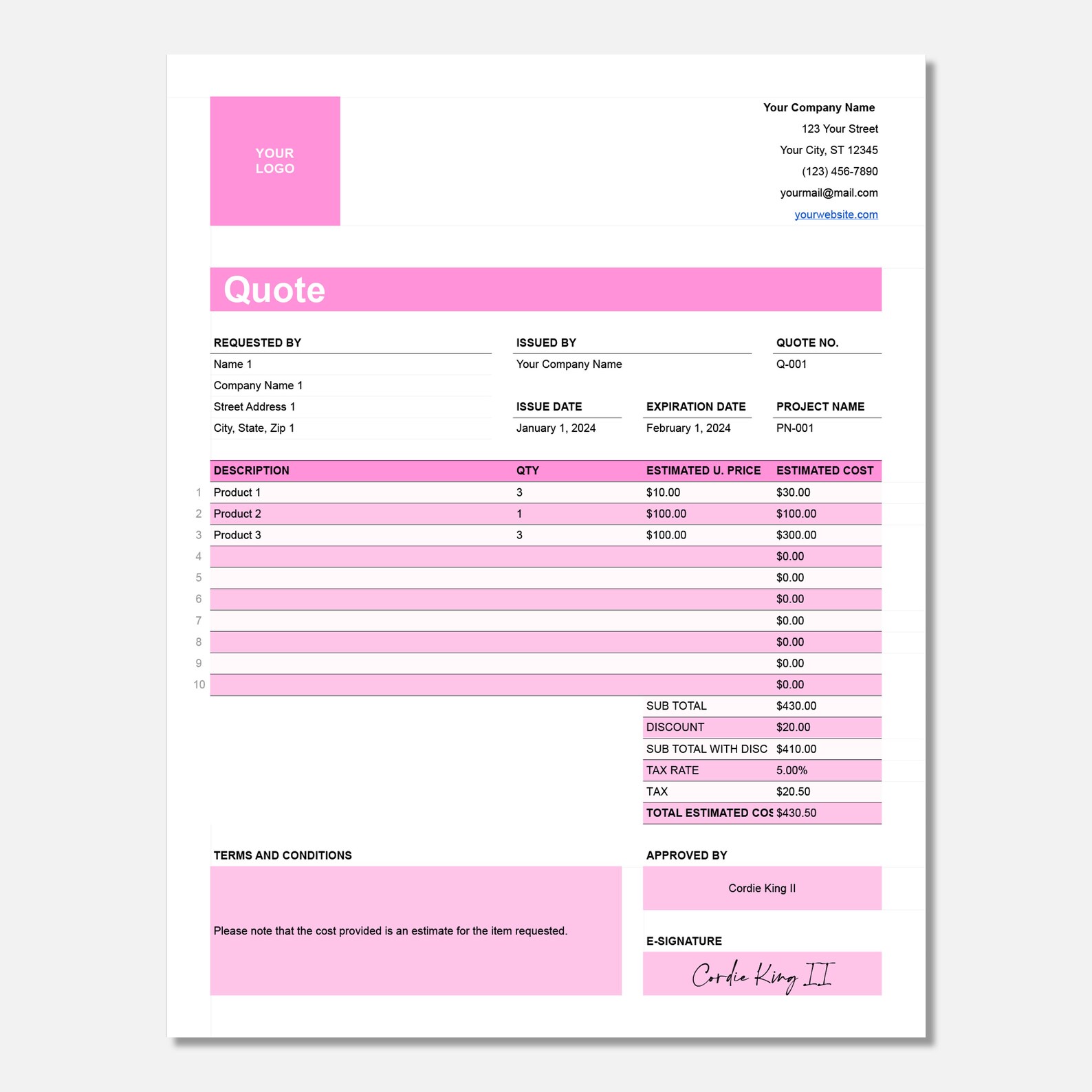 Estimate Template Quotation Form Automatic Quote Google Sheets Template ...