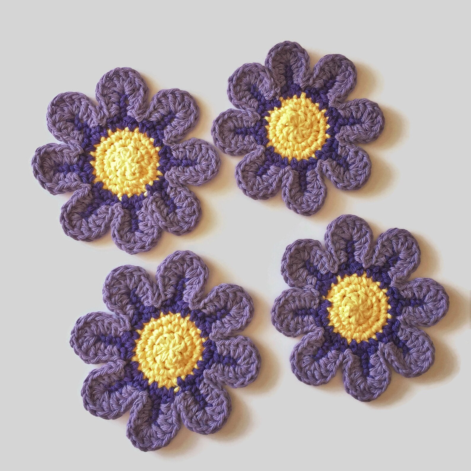 Purple Flower Crochet Coasters 100% Cotton Drink Coasters - Etsy