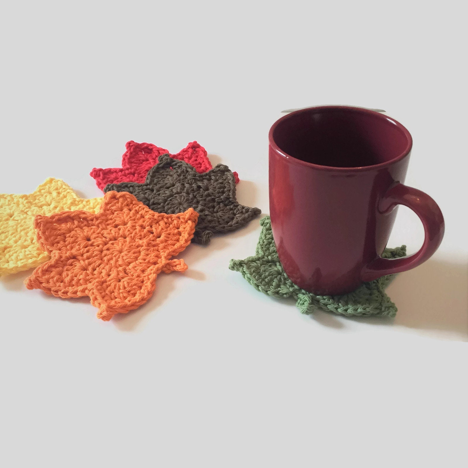 Crochet Maple Leaf Coasters, Fall Colors, 100% Cotton Drink Coasters - Etsy