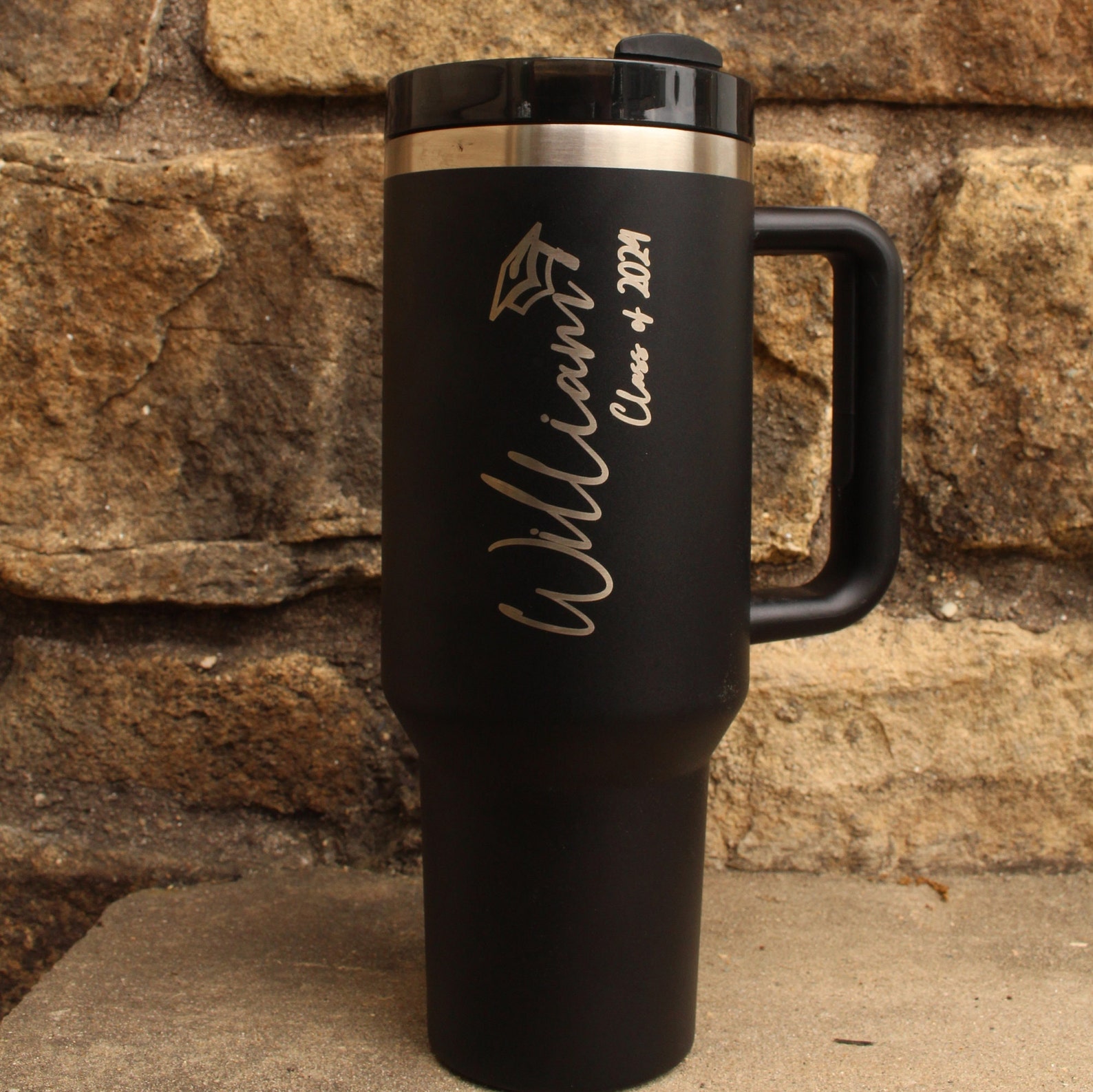 Custom 40 Oz Logo Tumbler, Personalized Text Image Cup With Handle ...