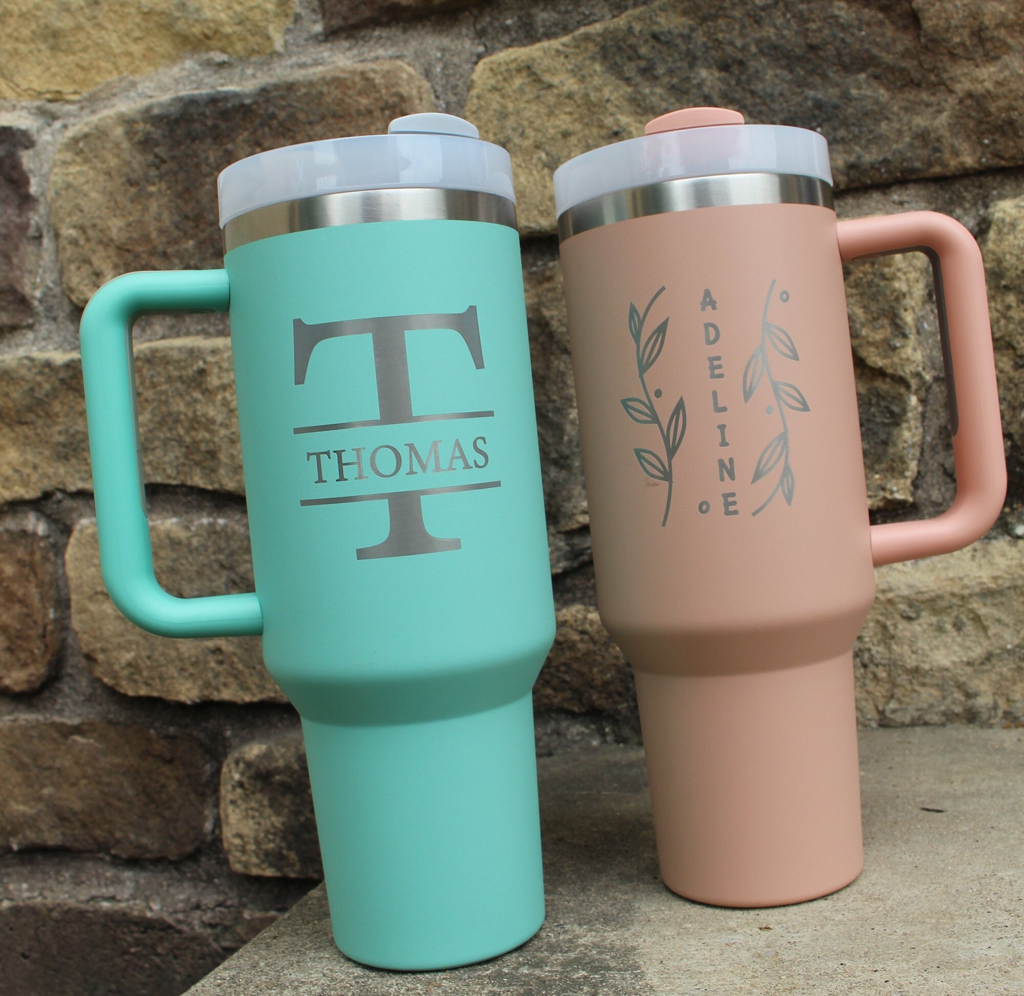 Custom 40 Oz Name Tumbler, Personalized Text Logo Tumbler With Handle ...