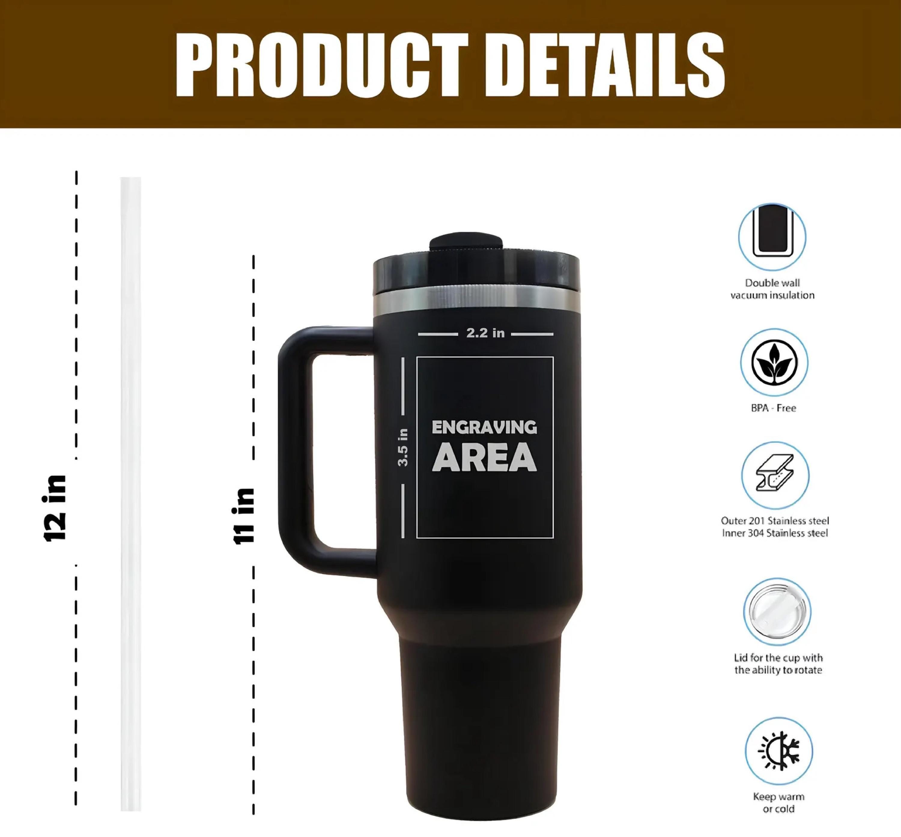 Custom 40 Oz Logo Tumbler, Personalized Text Image Tumbler With Handle ...