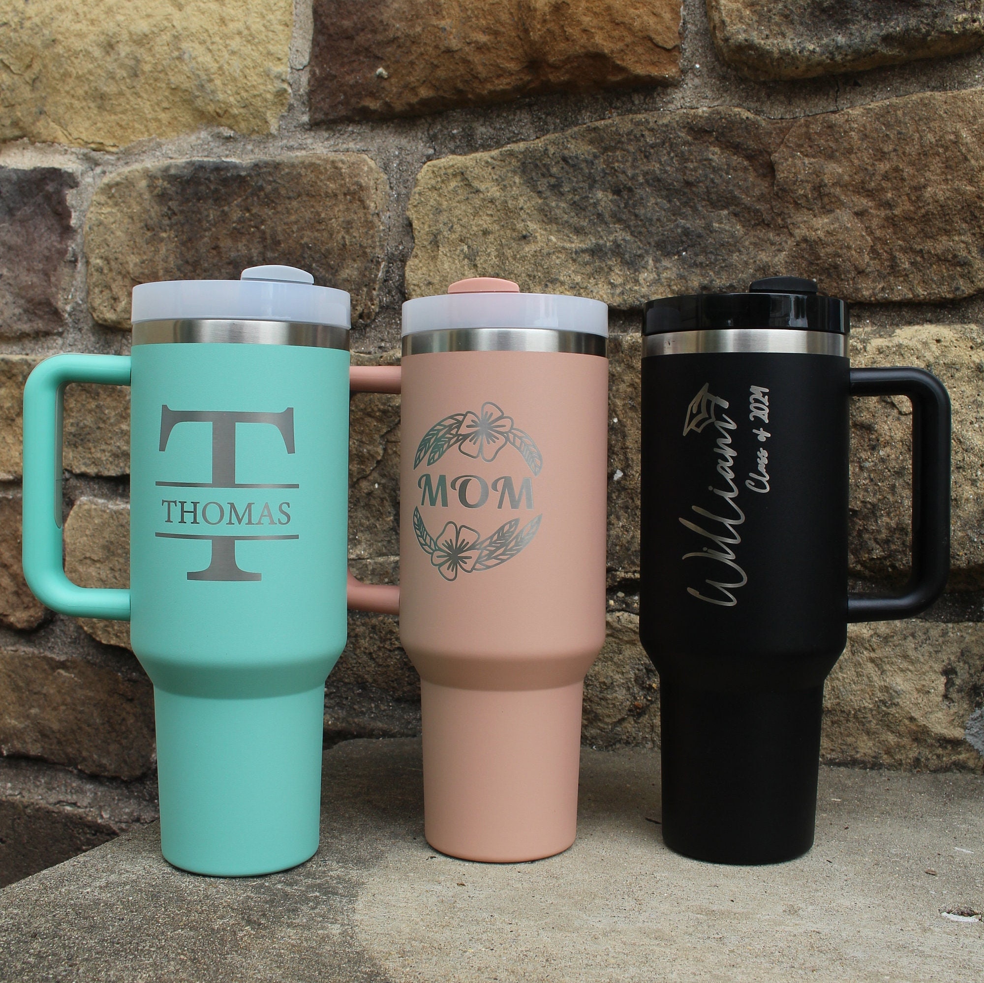 Custom 40 Oz Name Tumbler, Personalized Text Logo Tumbler With Handle ...