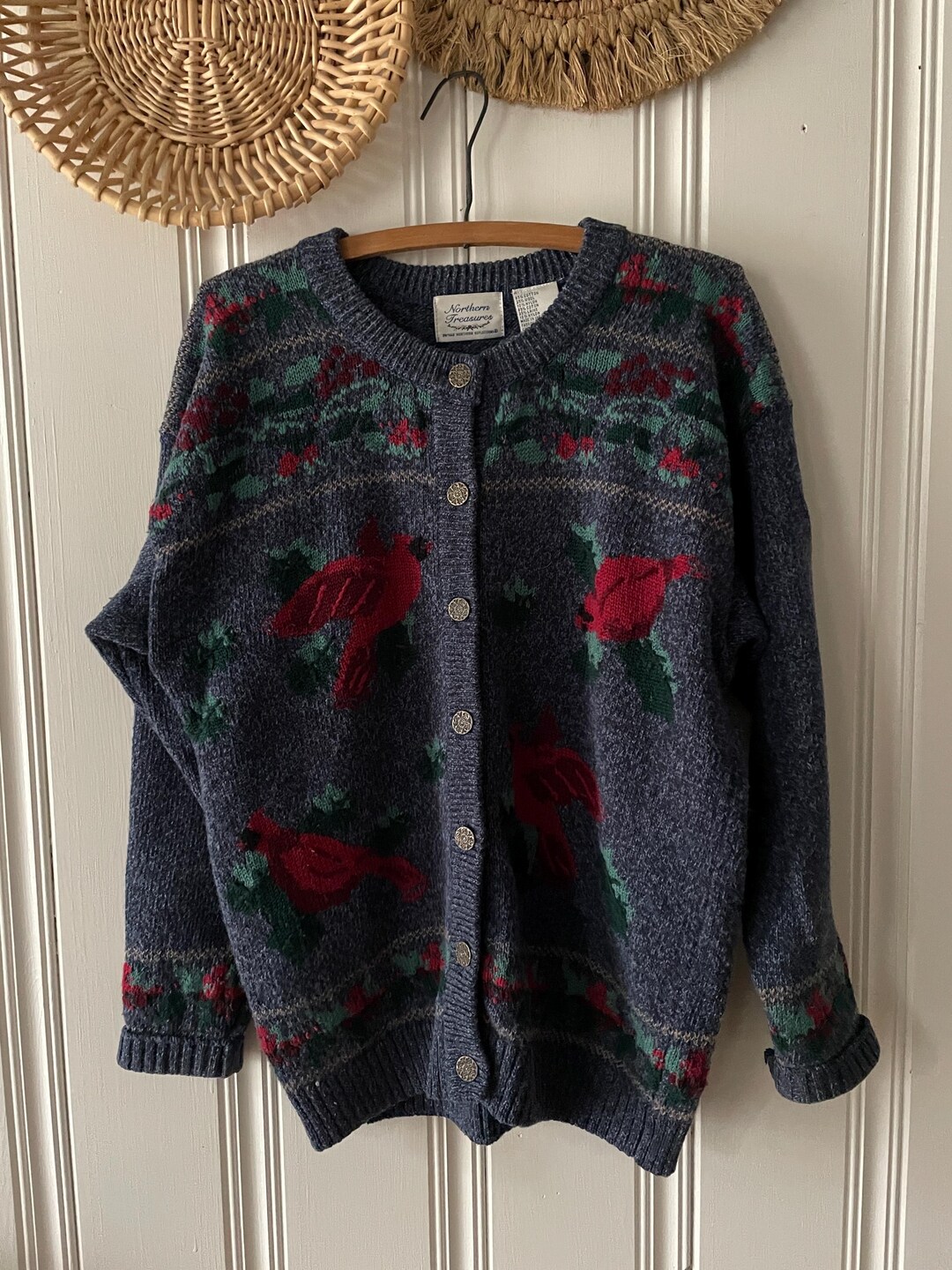 Ugly Sweater Cardigan-cardinal-christmas-grandma Chic-eighties Knit - Etsy