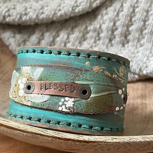 Leather Word Cuff-art Collectionweathered Leather-wide Cuff - Etsy