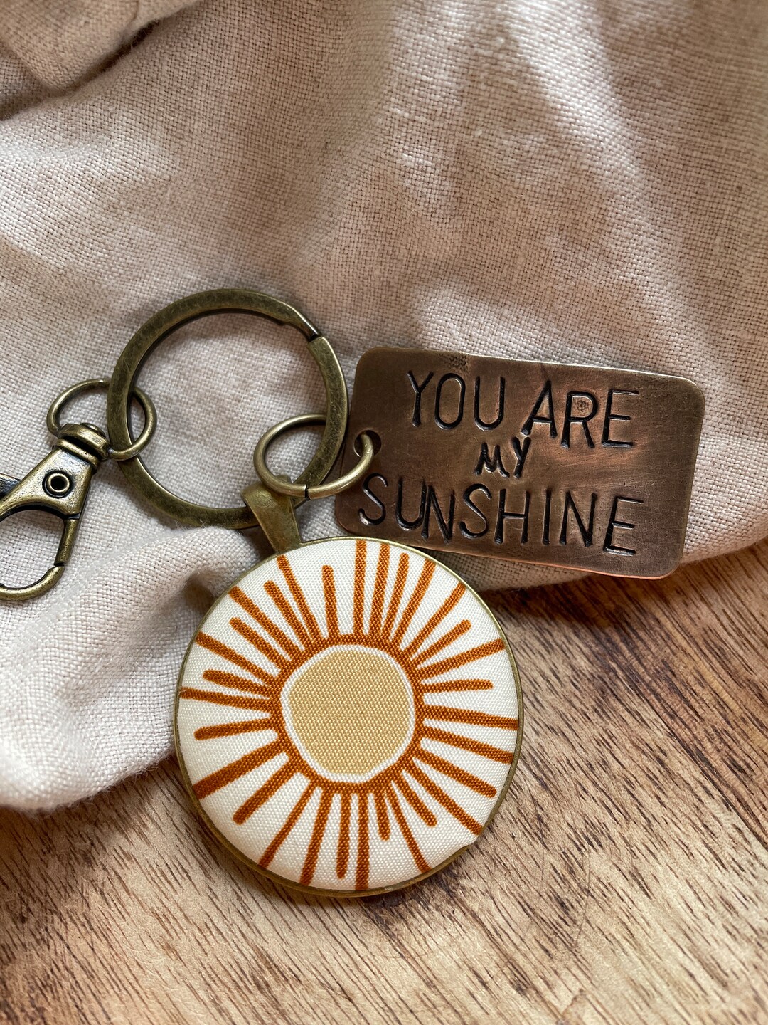 Sunshine Button Keychains- Key Fob- Keyring- Fabric Buttons-you Are My ...