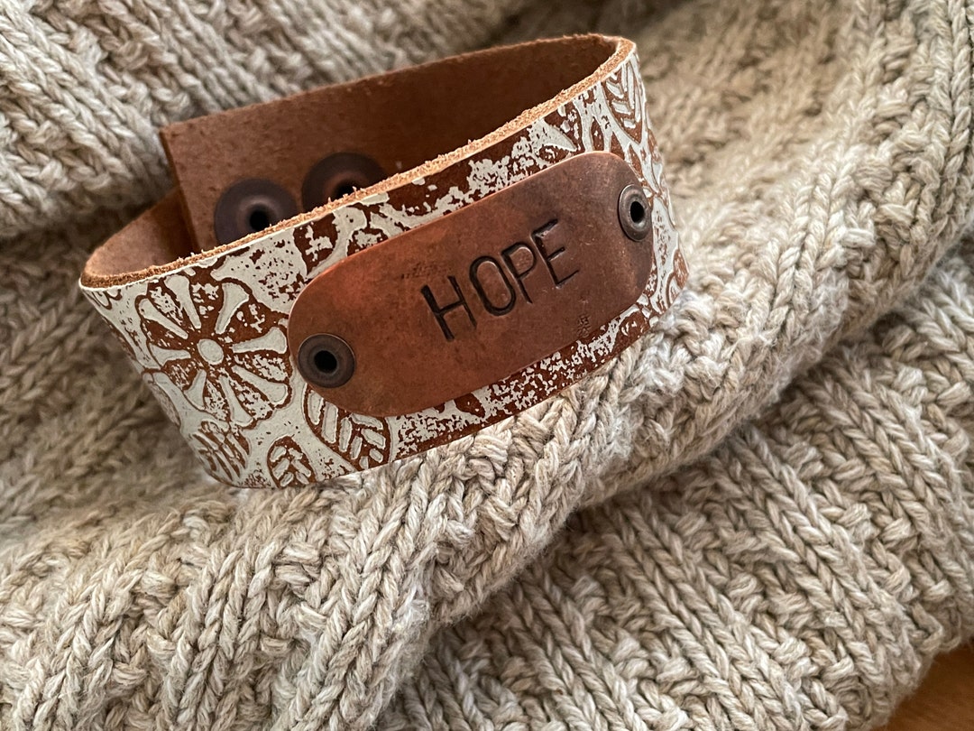 Leather Word Cuff---weathered Leather-large -6.5 Inch Wrist-weathered ...