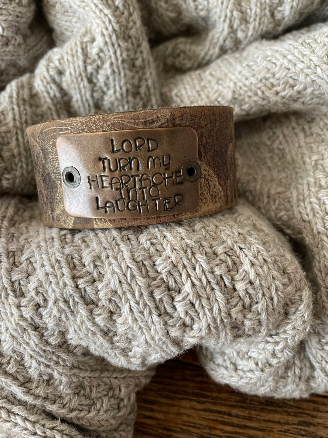 Leather Word Cuffweathered Leather-large 6.5 Inch Wrist-hope-lord Turn ...