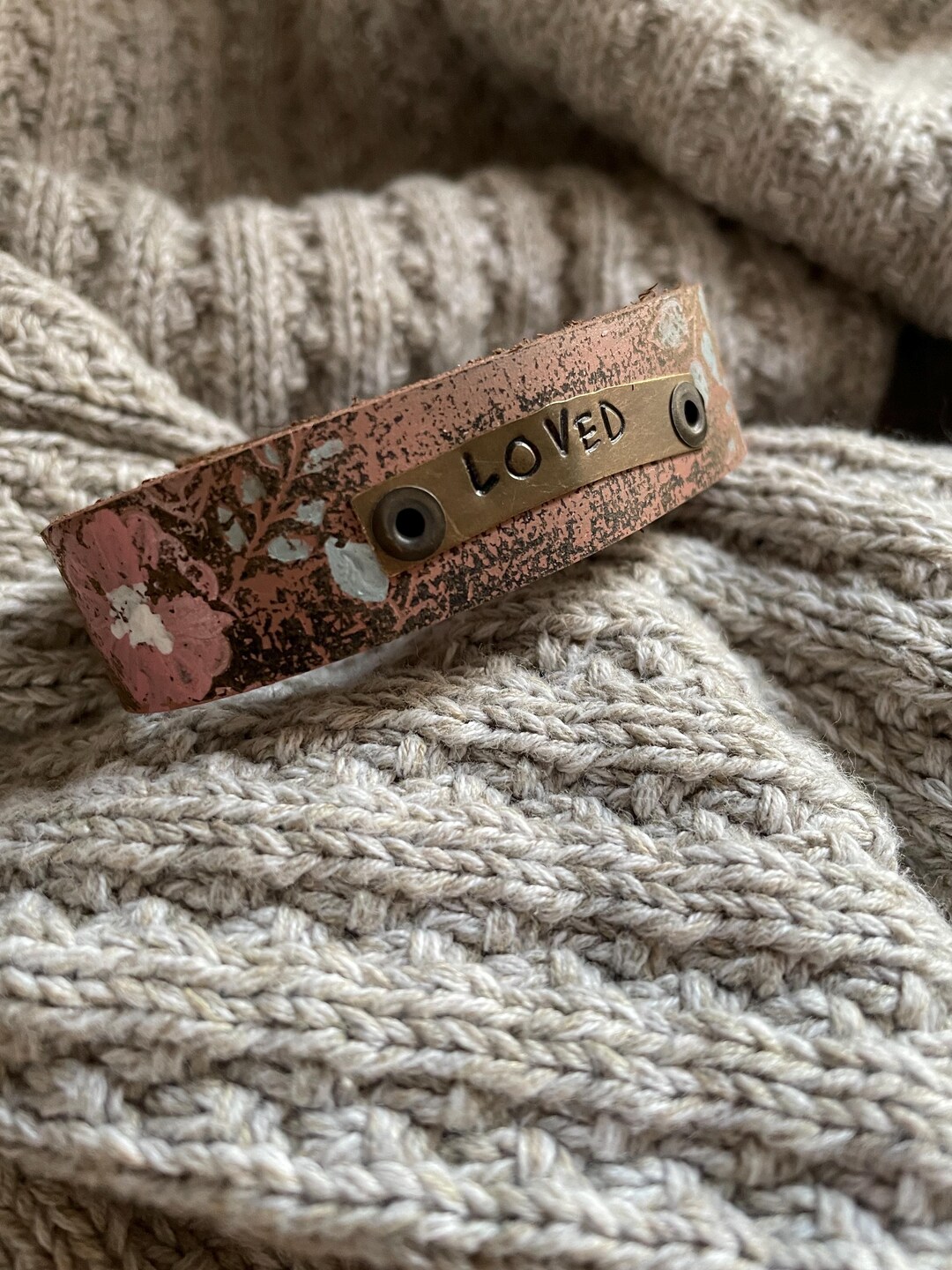 Leather Word Cuff-art Collection-weathered Leather- -7 Inch Wrist-xl ...