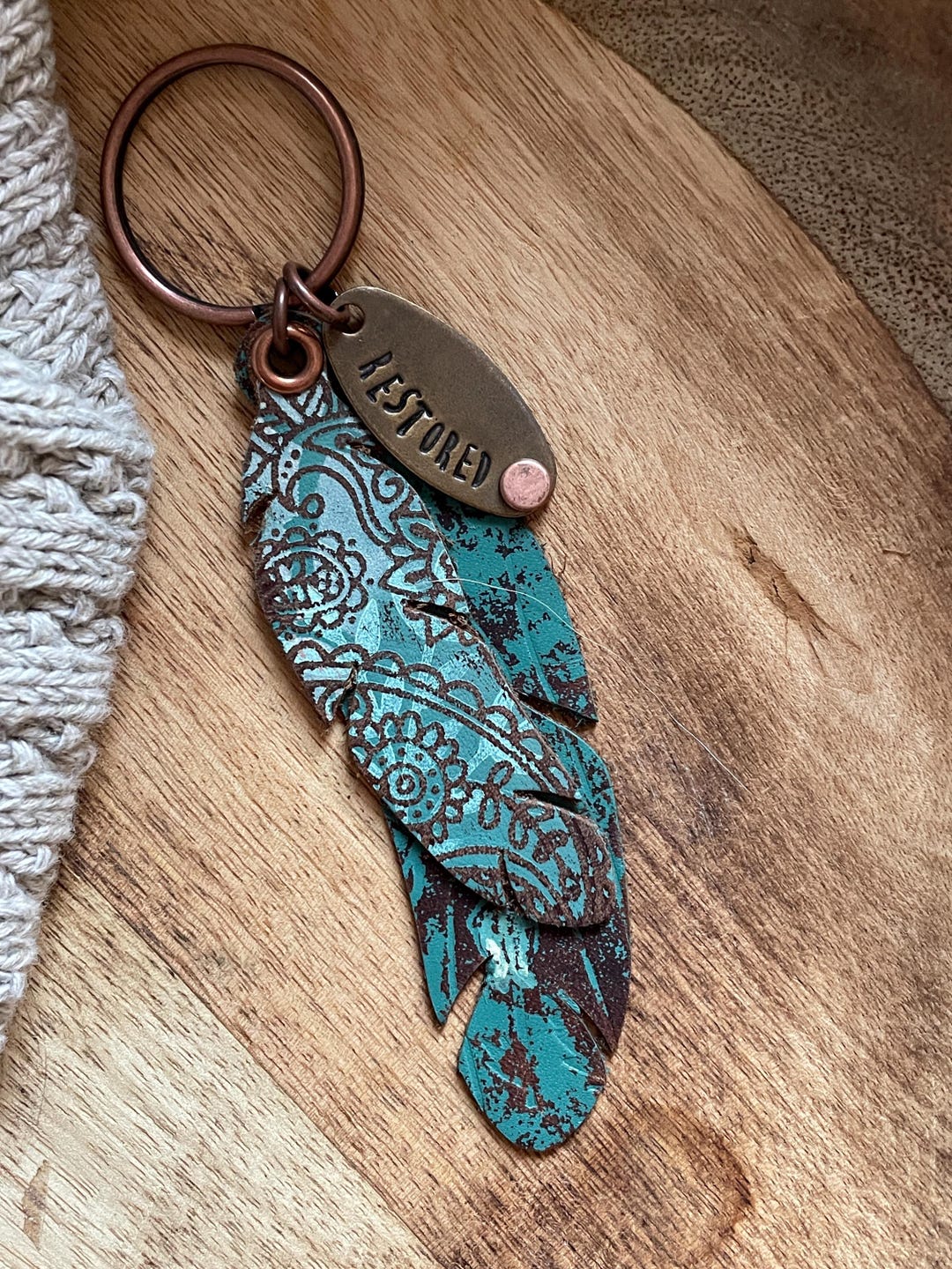 Painted Leather Keychain-art Collection-feather-restored-zipper Pull ...