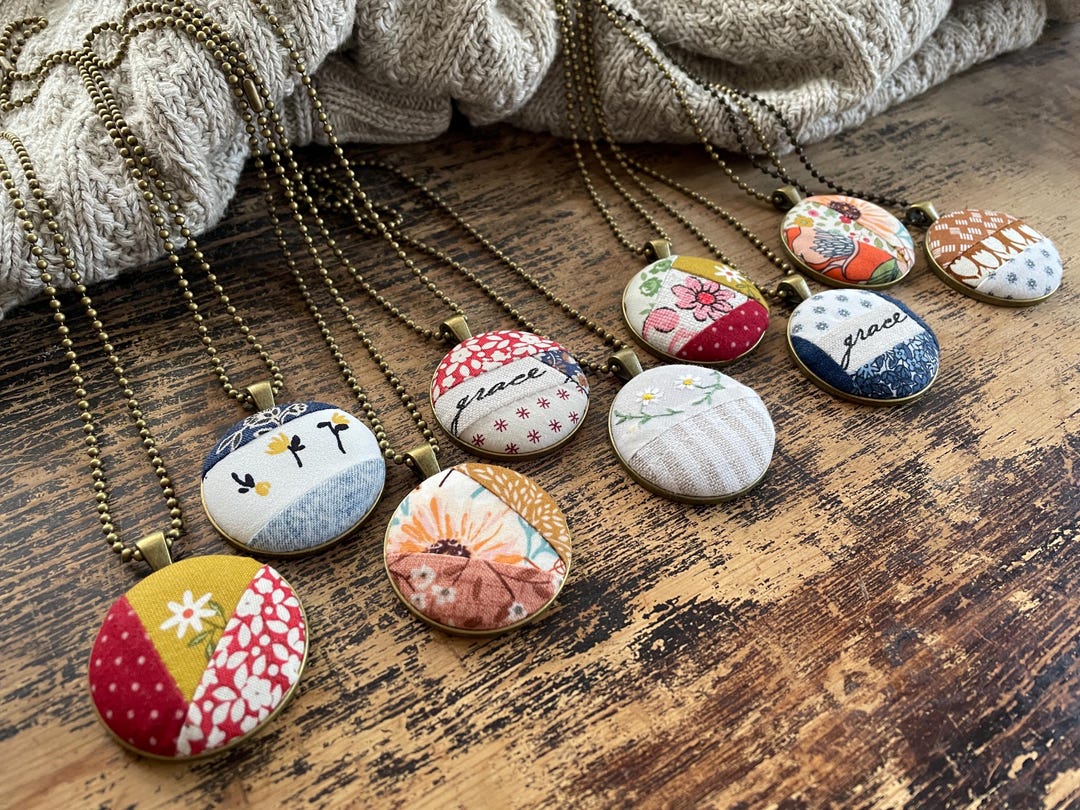Quilted Button Necklace-days Gone By-pieces of the Past-grandma Chic - Etsy