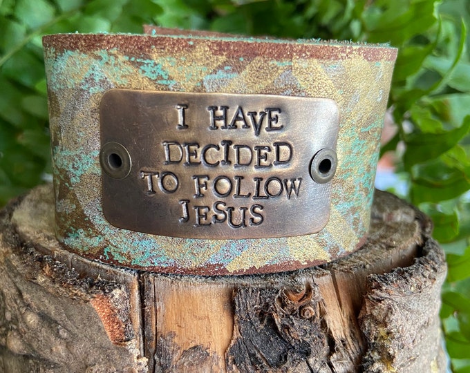 Leather Word Cuff-i Have Decided to Follow Jesus-word Cuff-weathered ...