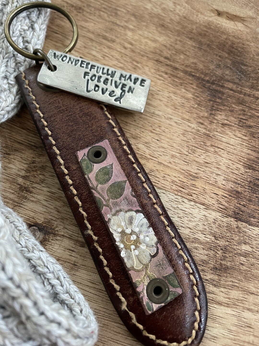 Painted Leather Keychain Repurposed Belt-wonderfully - Etsy