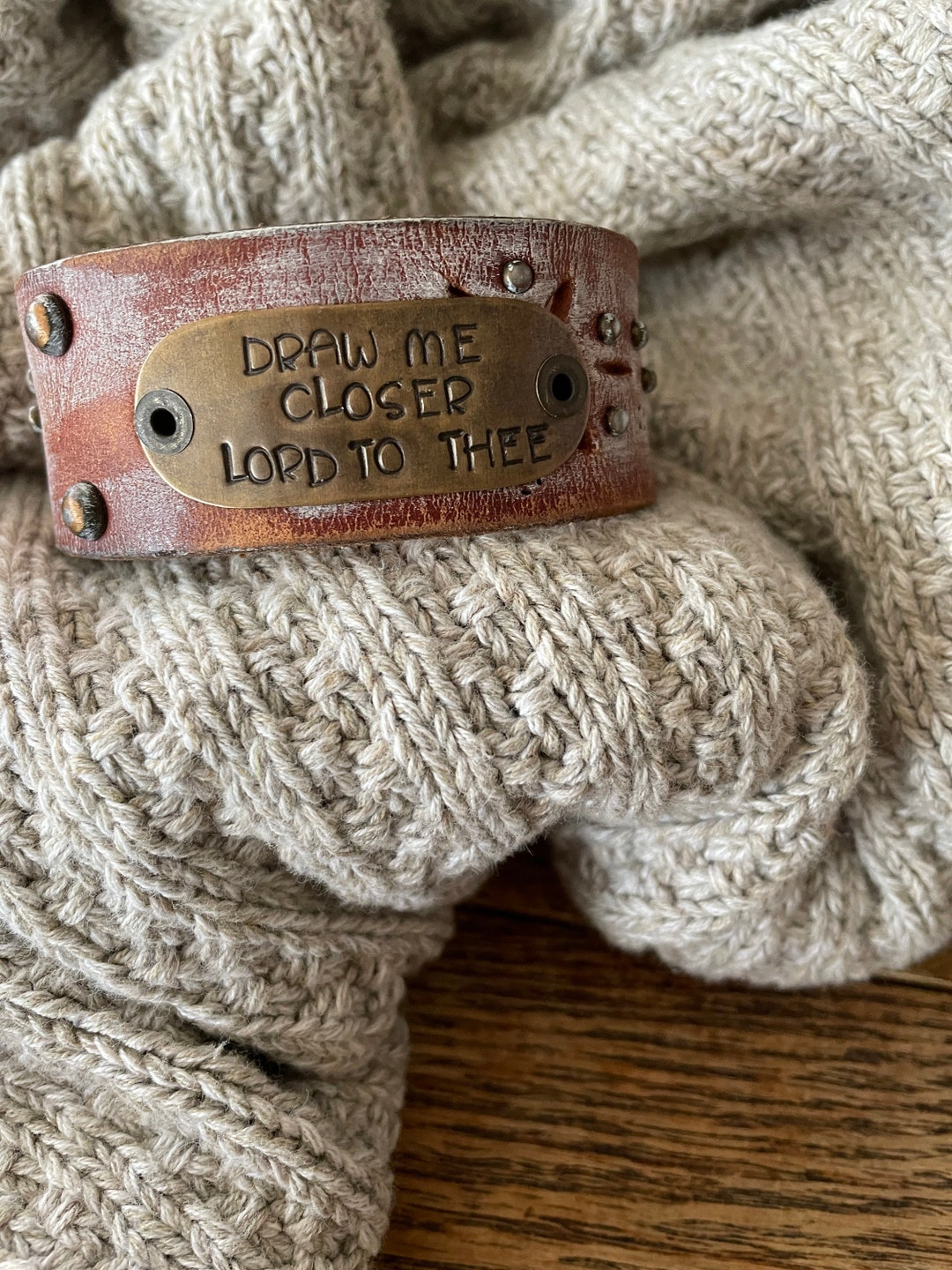 Leather Word Cuff---weathered Leather-large -6.5 Inch Wrist-draw Me ...