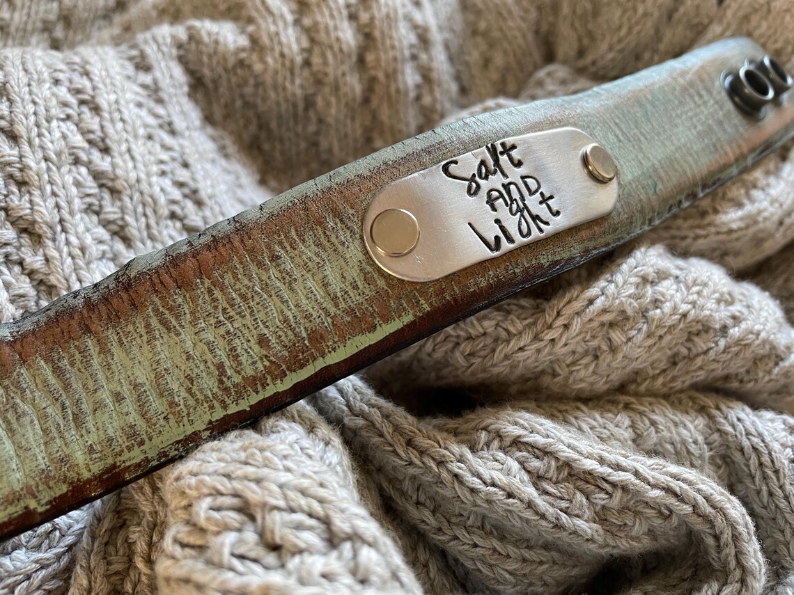 Leather Word Cuff---weathered Leather-large -6 Inch Wrist-salt and ...